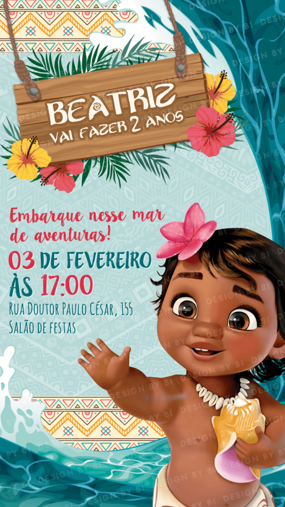 Convite Moana Baby Digital Virtual - Design by Bi Infantil